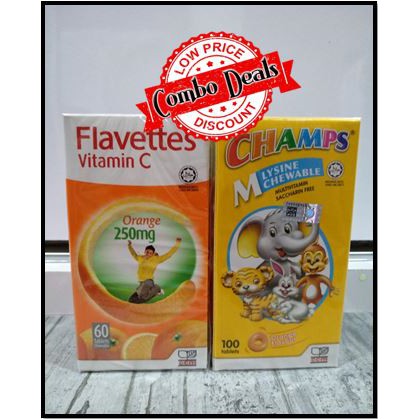 Champs M Lysine Multivitamin Orange Chewable (100 TAB) COMBO WITH ...