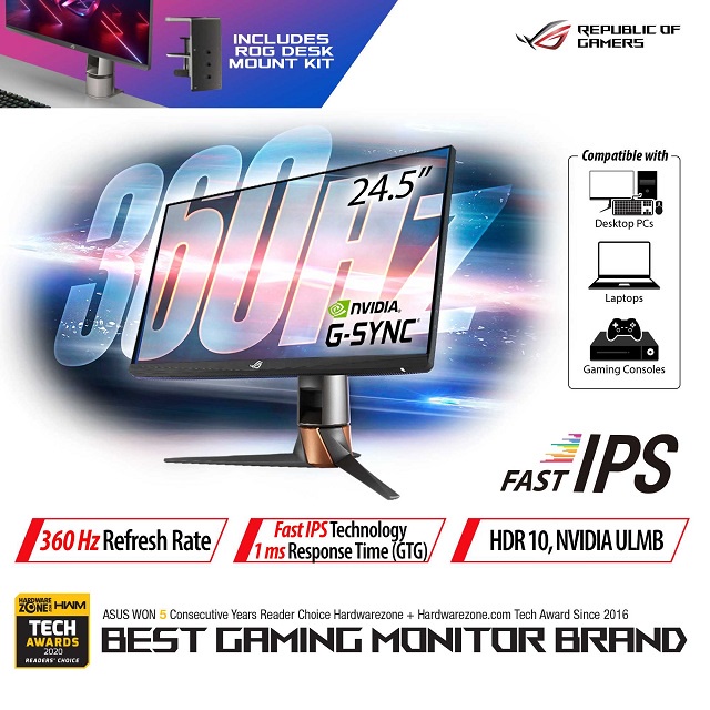 ROG SWIFT 360Hz PG259QNR eSports NVIDIA® G-SYNC® Gaming Monitor – 24.5 ...