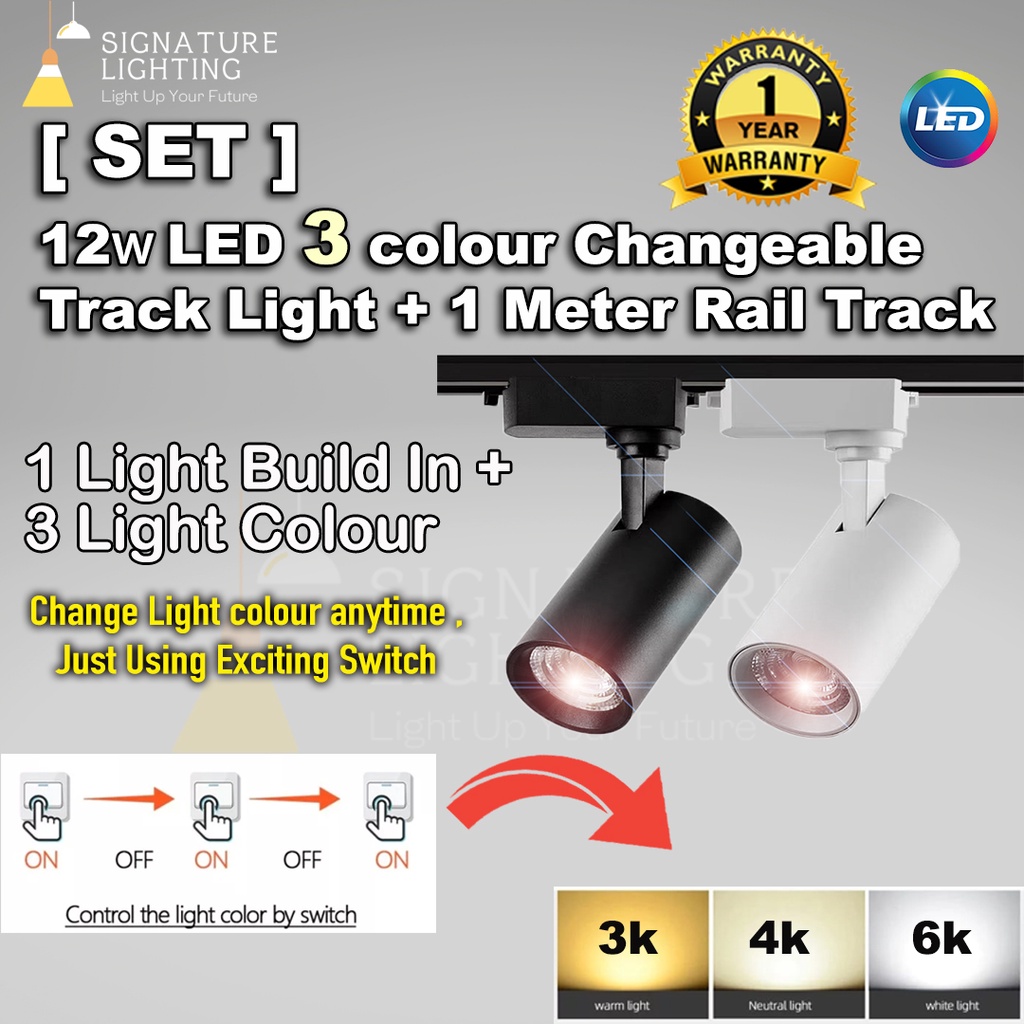 Smart 12w Track light Spotlight 3 Colour 3in1 Ceiling Light Hitam Putih ...