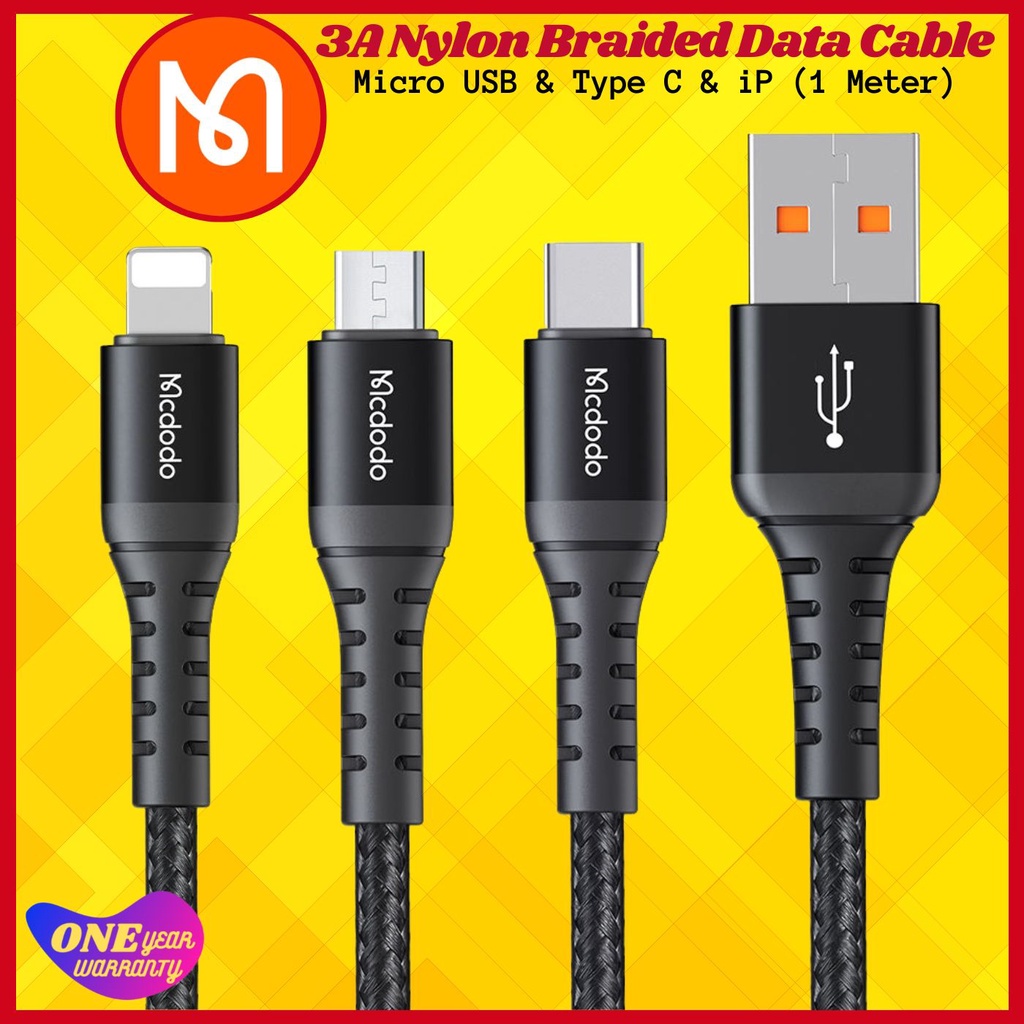 【1YrWarranty】Mcdodo Nylon Braided Cable Strong Short Cable 0.2m 1m ...