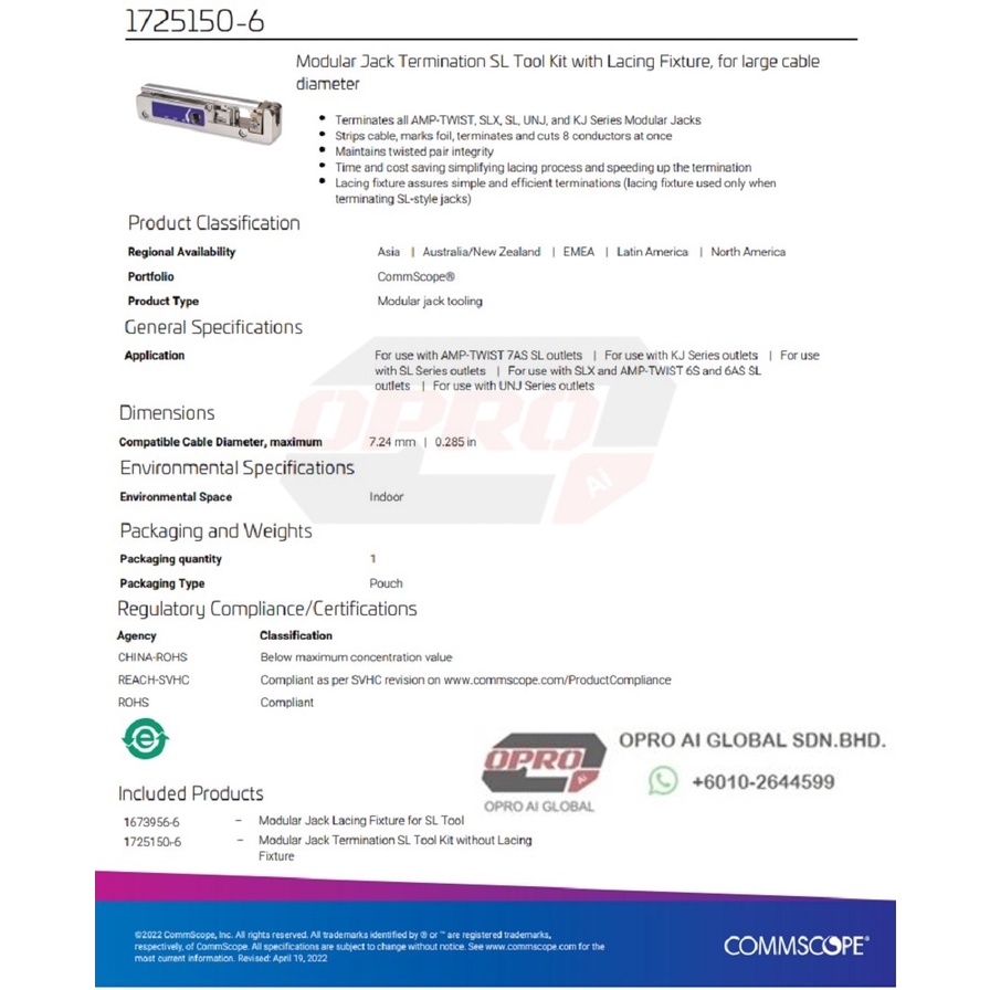 CommScope AMP® Modular Jack Termination SL Tool Kit(1725150-6) with ...