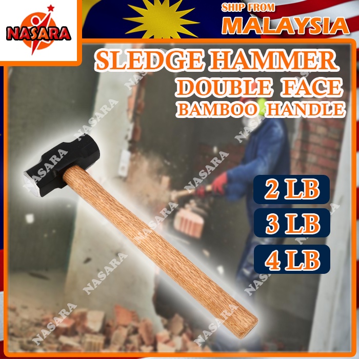 NASARA 2LB / 3LB / 4LB DOUBLE FACE SLEDGEHAMMER HAMMER with BAMBOO ...
