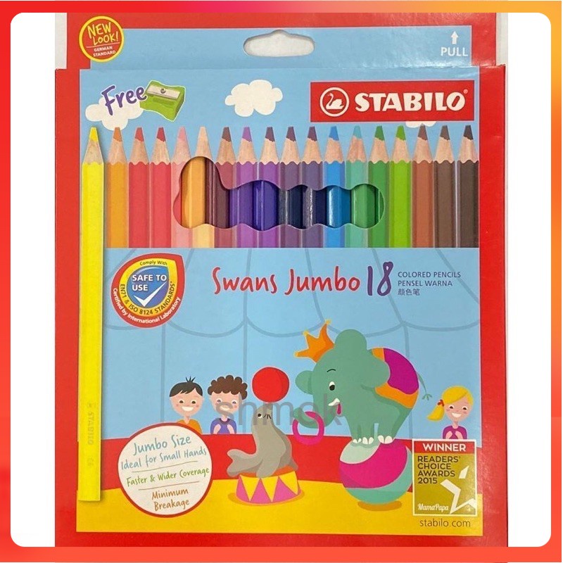 STABILO SWANS JUMBO COLOUR PENCILS 18”s colour ( Long ) | Shopee Malaysia