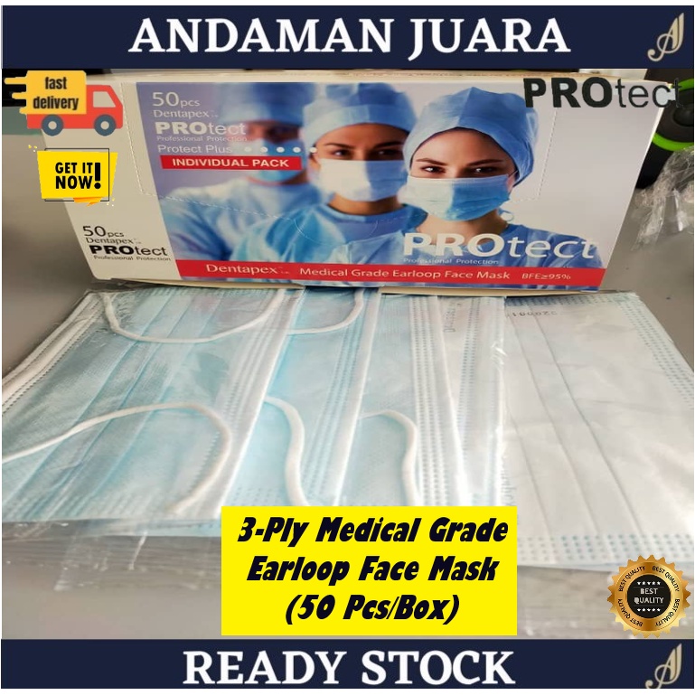 PROTECT-PLUS® 🔥3-Ply/4-Ply Medical Grade Earloop Face Mask🔥 50 Pcs/Box ...