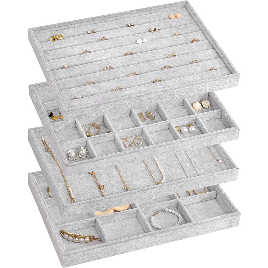 Stackable Jewelry Organizer Trays Velvet For Drawers Large Jewelry ...