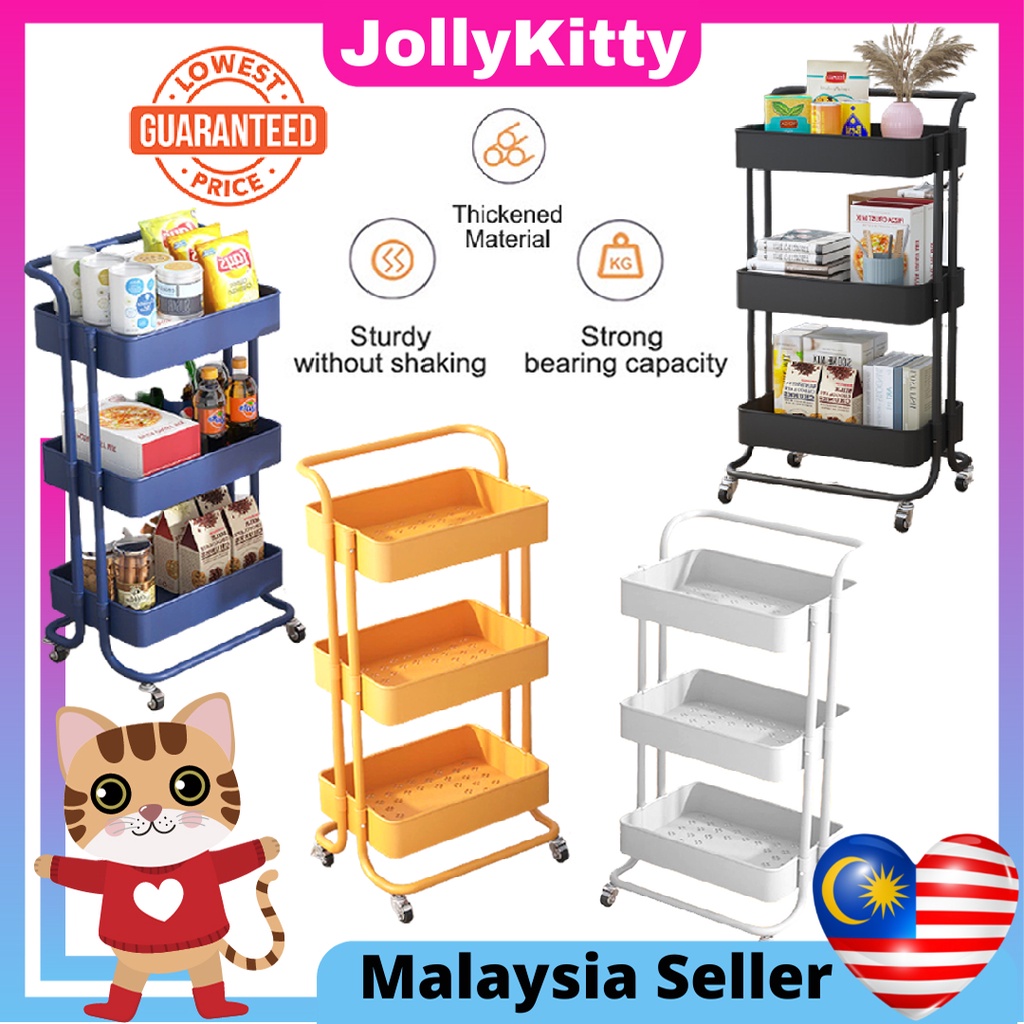 READY STOCK 3 Tier Trolley Multifunction Storage Rack Office Shelves ...