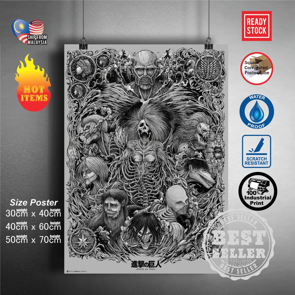 【READY STOCK】Attack on Titan Poster Eren Yeager Mikasa·Ackerman Anime ...