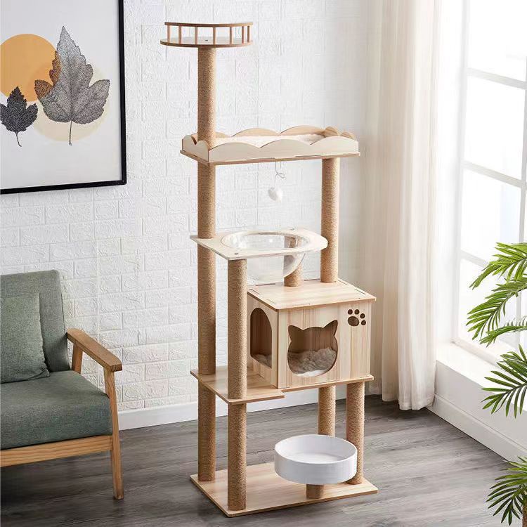 Premium pine wood Cat Tree House Cat Condo Bed Scratcher House Cat ...
