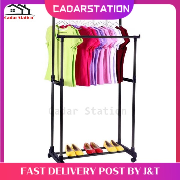 CS_Double Pole Steel Cloth Hanger And Organizer Rack Wheel | Shopee ...