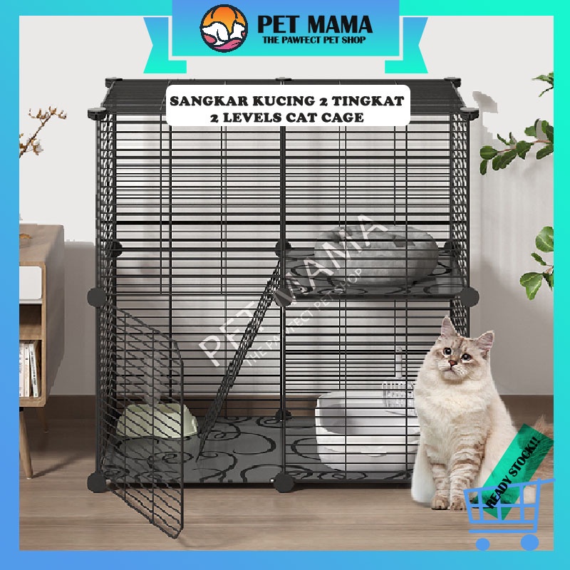 PETMAMA 3-LVL 2-LVL Solid Metal Grids Cat Cage Sangkar Kucing 3 Tingkat ...