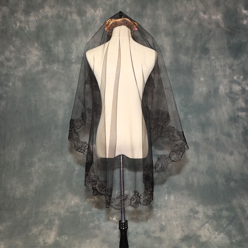 Lace Edge Bridal Black Veil Tulle/Netting Veils | Shopee Malaysia