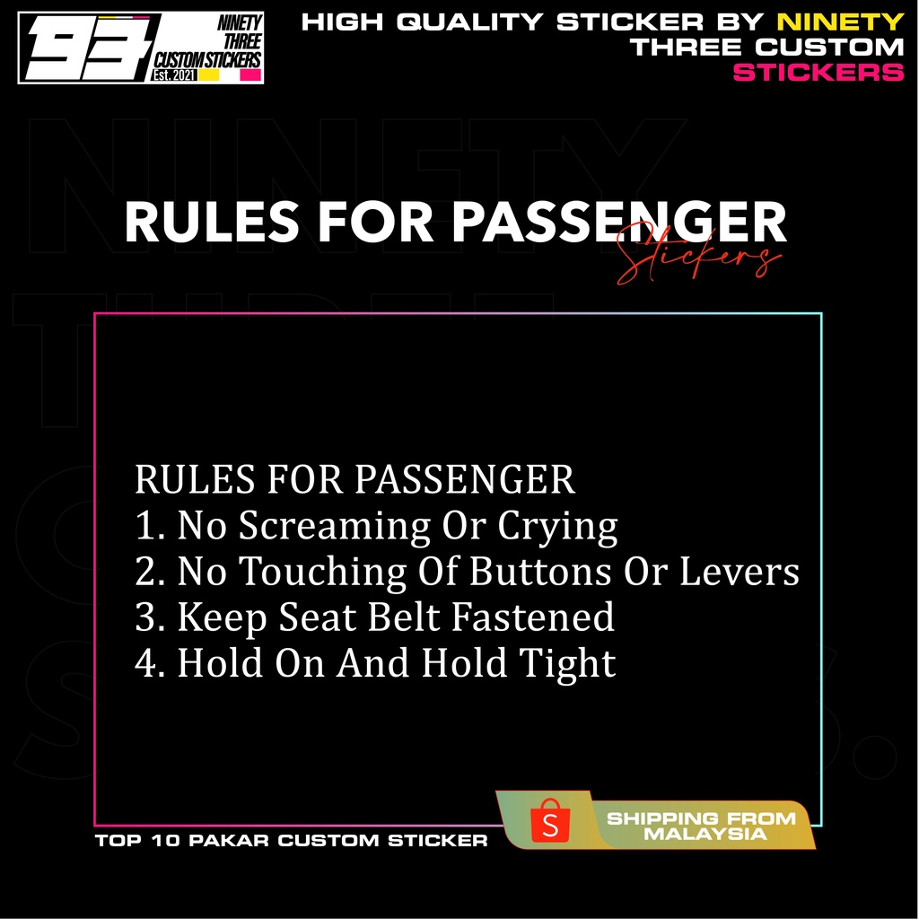 RULES FOR PASSENGER STICKERS | Shopee Malaysia