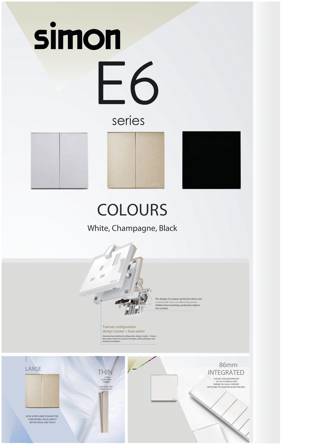 Simon E6 Series Electric Wall Switch Socket Matt Black Gold Modern Design 1 2 3 4 gang 13A 20A ...