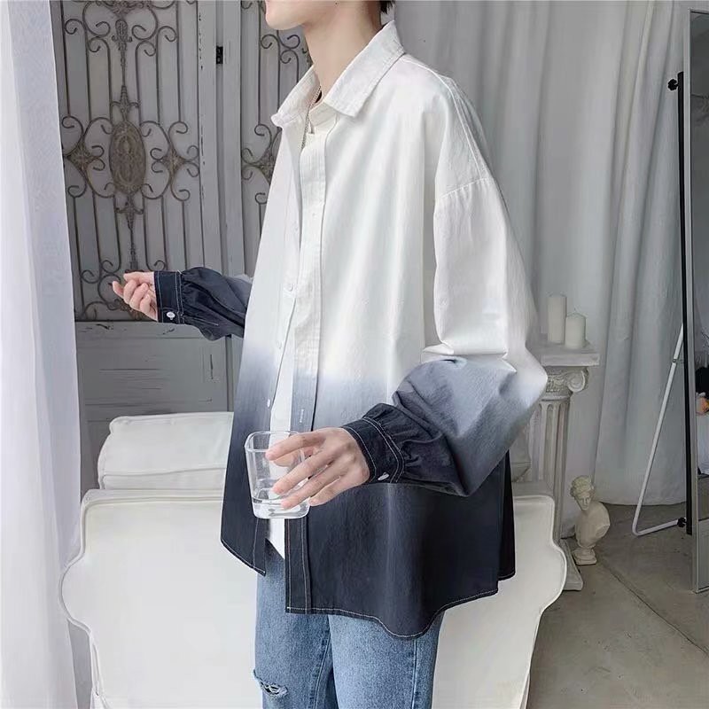 Gradual color shirt coat men's spring trend long sleeve handsome shirt ...