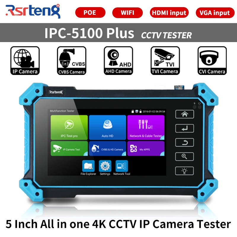 Rsrteng IP Camera Tester IPC-5100 Plus 8MP AHD CVI TVI CVBS IP Camera ...