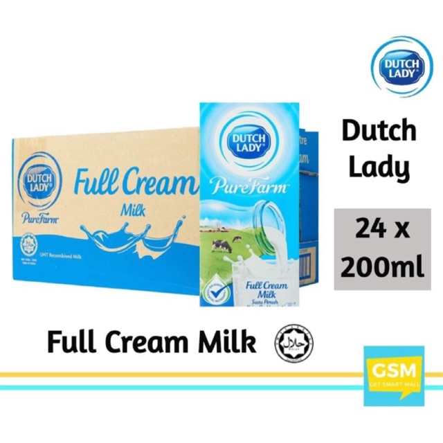 Dutch Lady UHT Pure Farm Full Cream Milk 24 x 200ml [1 Carton] | Shopee ...