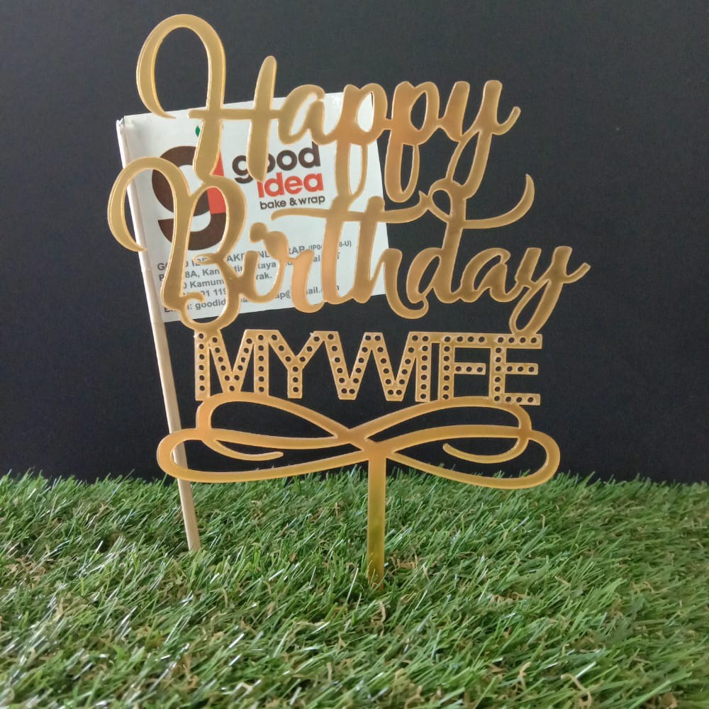 HAPPY BIRTHDAY TOPPER / ARCYLIC TOPPER BIRTHDAY / GOLD TOPPER BIRTHDAY ...