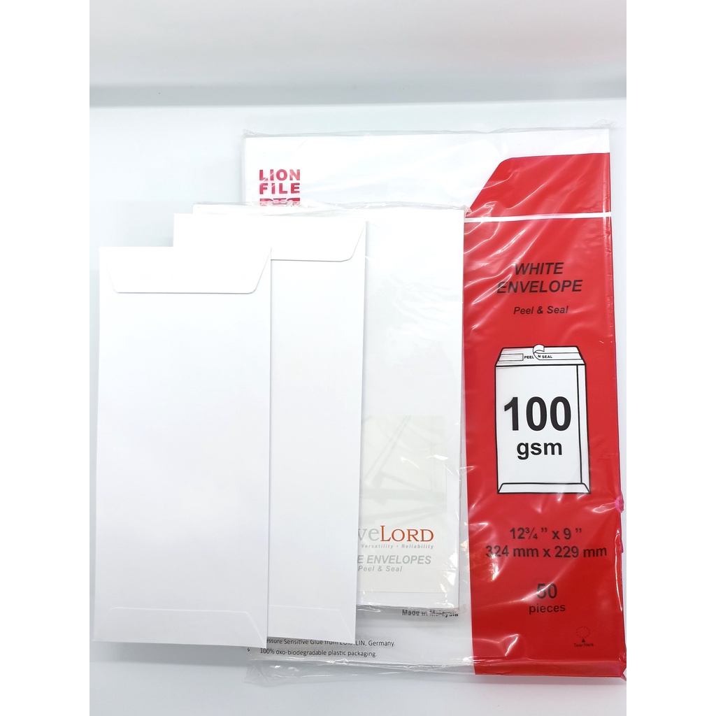 ENVELOPE WHITE 100G LION FILE 50PCS/PACK COMES WITH VARIOUS SIZES TO ...