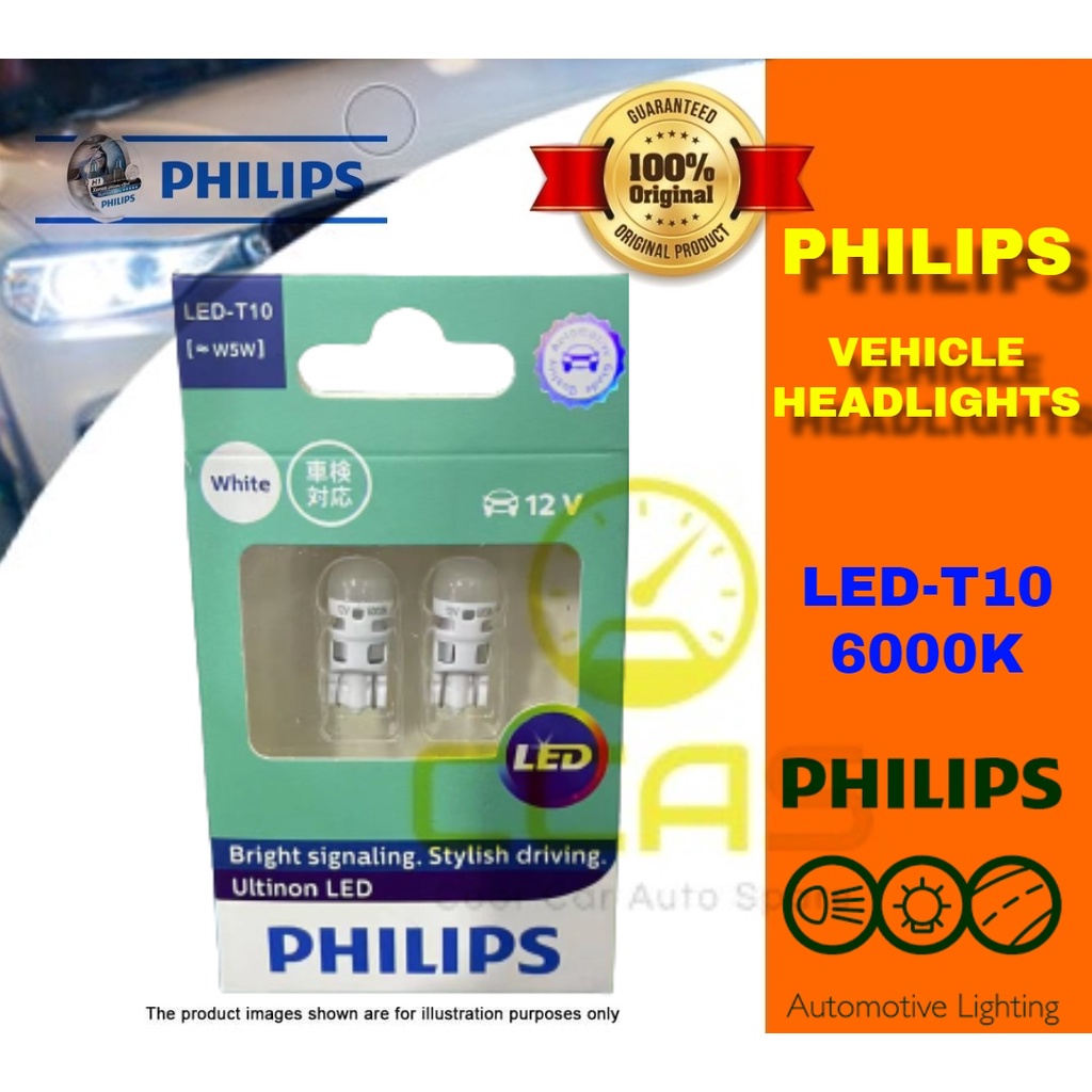 Philips Bulb - LED-T10 6000k / 8000k - Vehicle Halogen Bulb Car X-Treme Ultinon LED Light ...