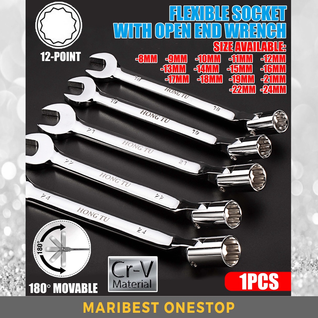 ( 8MM-24MM ) CRV FLEXIBLE COMBINATION SOCKET WRENCH SPANNER 12 POINT ...