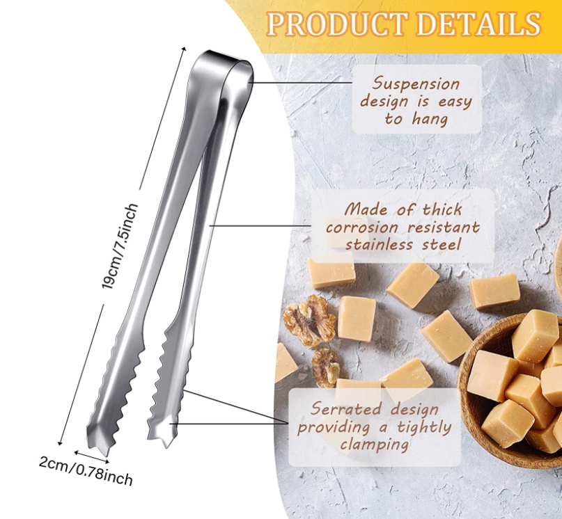 1pc 19cm Stainless Steel Ice Clip Cube Food Klip Clipper Clamp Steak ...