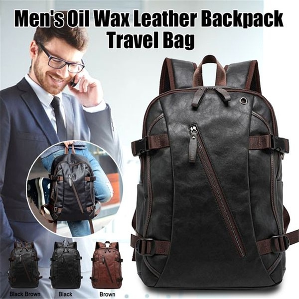 Men Oil Wax Leather Anti Theft Backpack Men's Casual Backpack & Travel ...