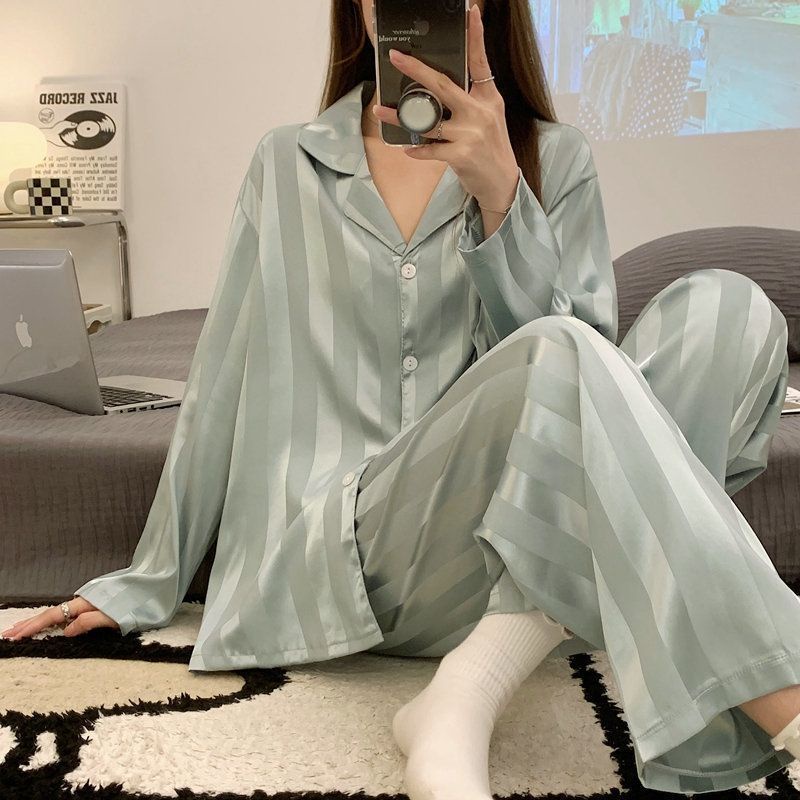 Spring Autumn pajamas women Ice Silk Thin Style Simple High-End New ...