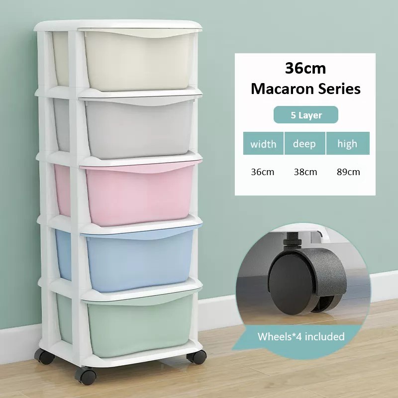 36CM Colorful 5 Tiers Drawers Cabinet with Wheels Macaron Multicolor ...