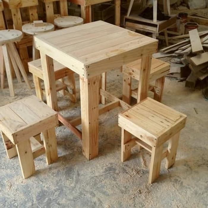 KAYU Rustic Cafe Table and Chairs 1 set Dutch Teak Wood Resto Warkop ...