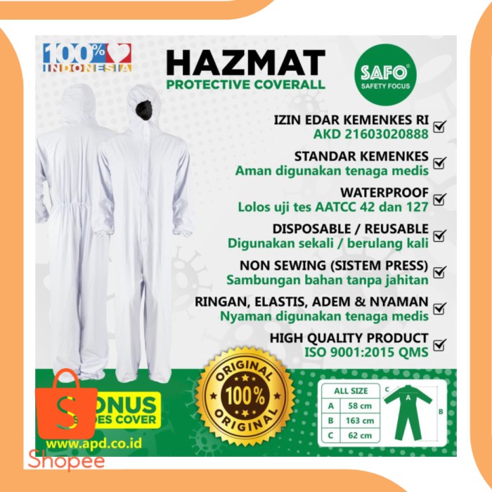 Apd HAZMAT SUIT WATERPROOF Medical SAFETY - Jumpsuit Coverall SAFO ...