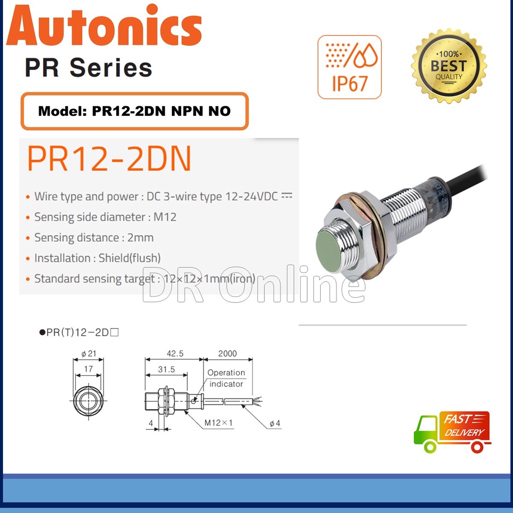 Autonics Proximity Sensor PR12-2DN M12 Sensing2MM DC3 WIRE NPN NO 12-24VDC ~ PR12-2DN | Shopee ...