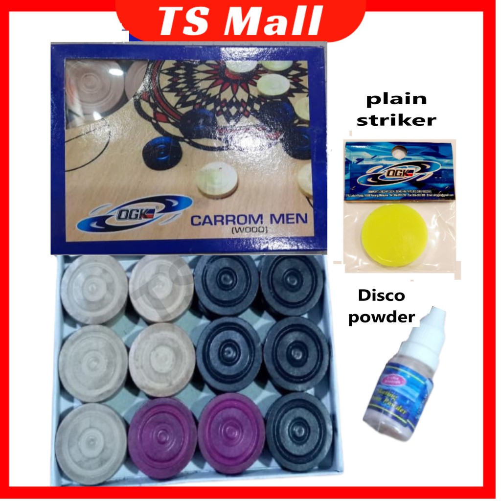 Carrom Men Wooden quality wood striker disco powder carrom men kayu set ...