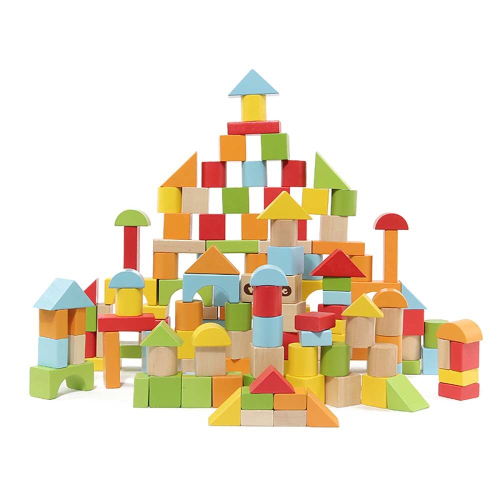Wooden Blocks Set (100 Pieces) Multi Colour Wooden Set Toy Kids Baby ...