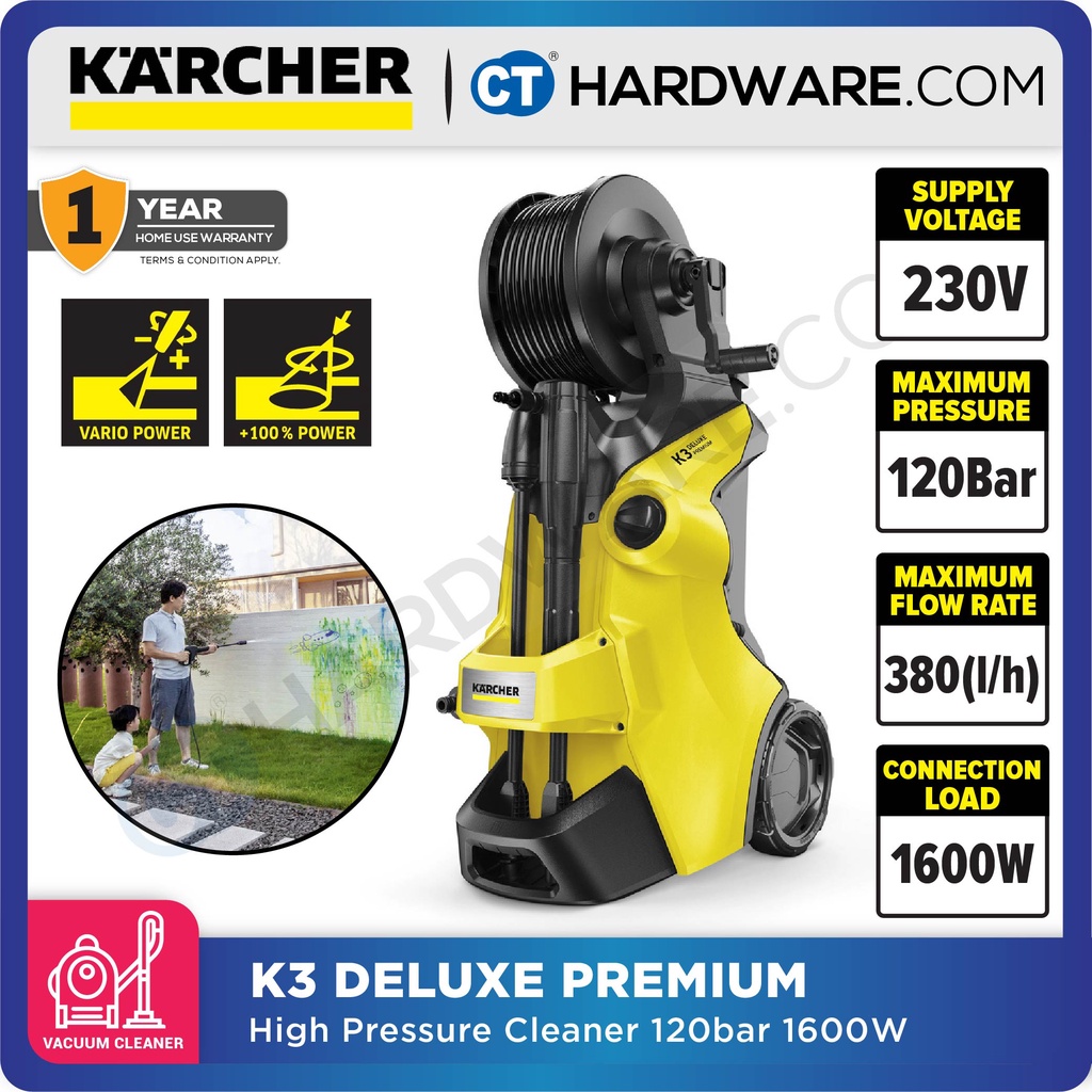 KARCHER K3 DELUXE PREMIUM HIGH PRESSURE CLEANER 120BAR 380L/H 1600W ...