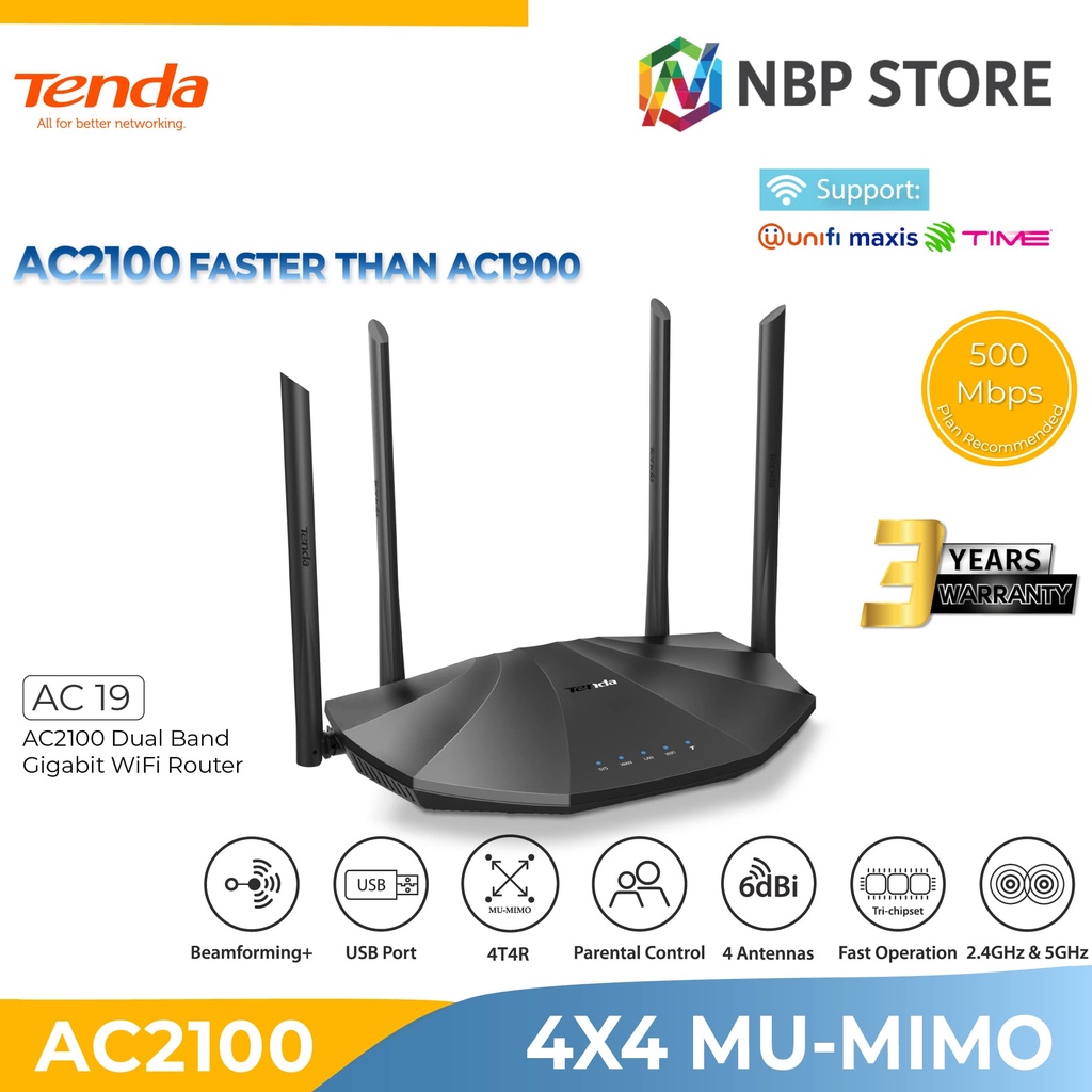 Tenda AC19 AC2100 Dual Band Gigabit Wifi router | Shopee Malaysia