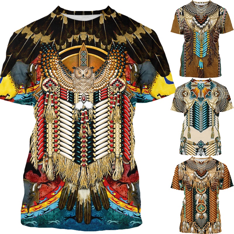 New Men's 3D Print Indian Style T Shirts Retro Native Americans Indian ...