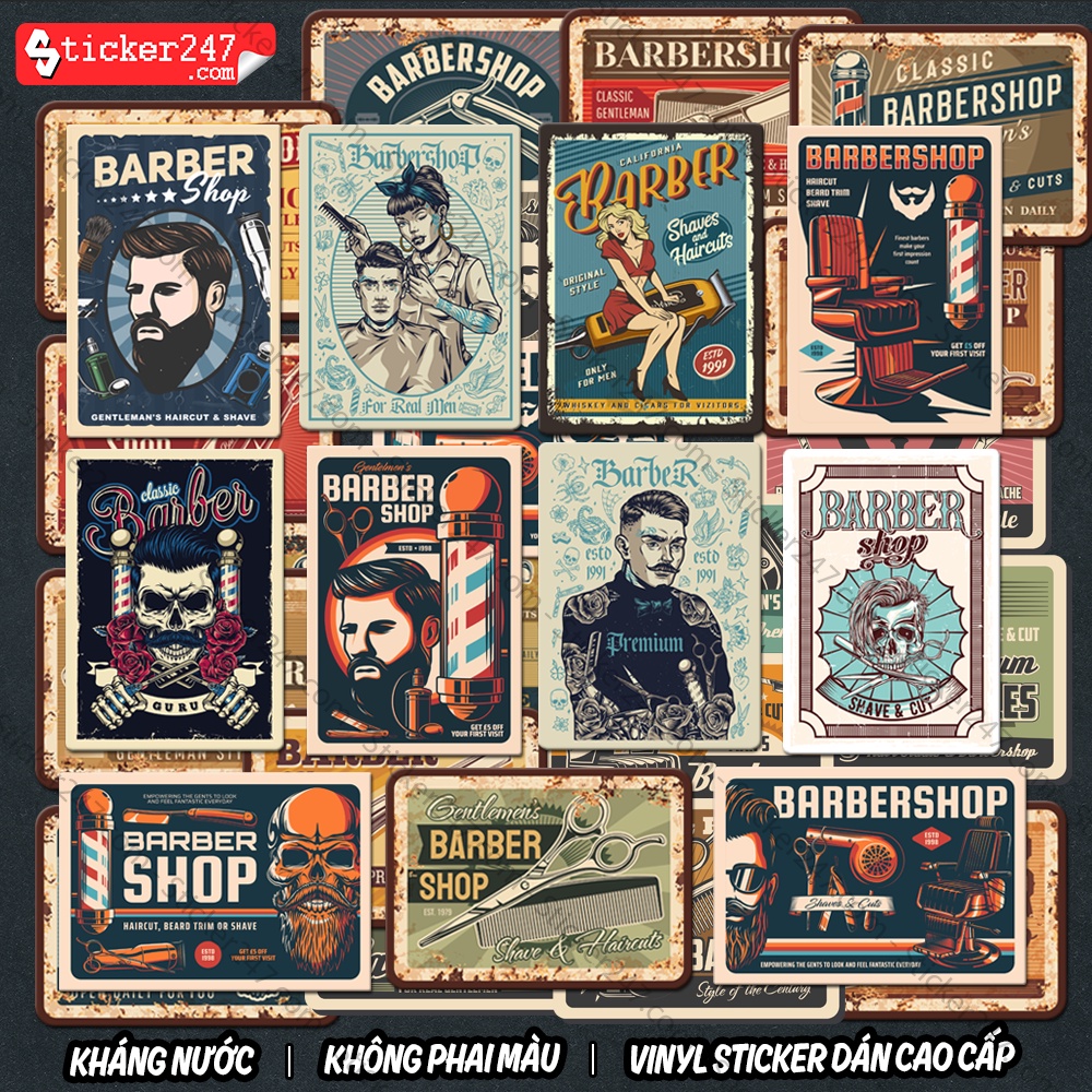 Sticker Barber Shop Vintage Retro Waterproof, Pre-cut, Decal BarberShop ...