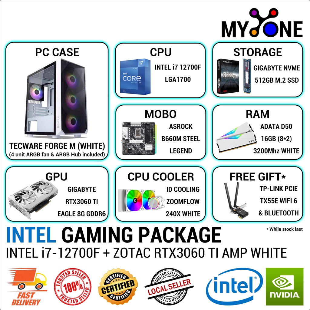 INTEL GAMING PACKAGE (INTEL i7-12700F, 8GB DDR4, 512SSD, ZOTAC RTX3060 ...