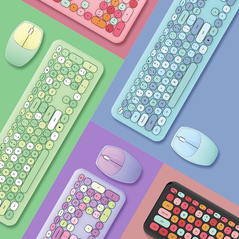 Mixed Color Keycap 2.4Ghz Wireless Keyboard and Mouse Set Punk Gaming ...