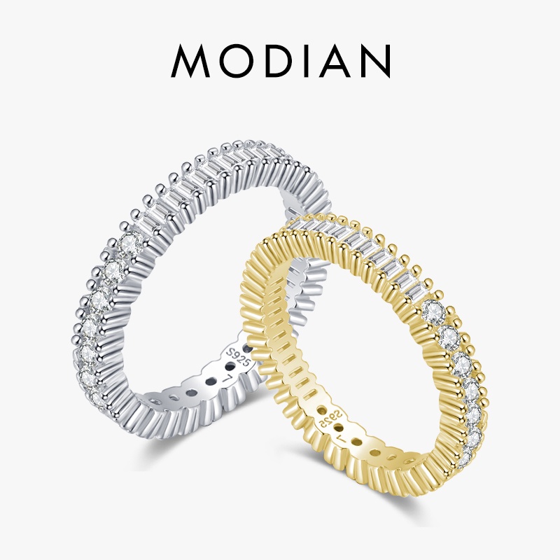 Modian Real 925 Sterling Silver Classic Sparkling Round Square CZ Finger Ring For Women Luxury ...