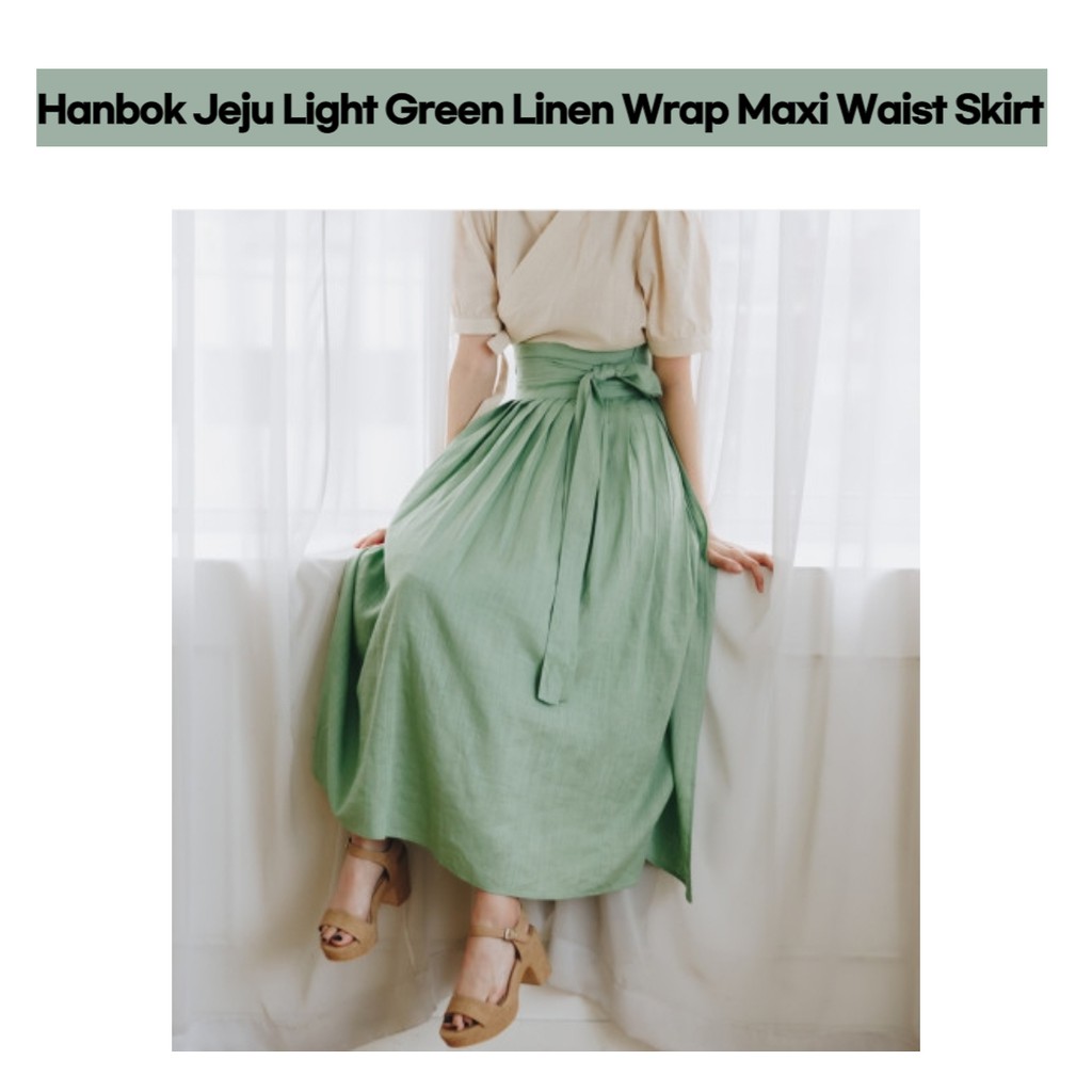 [Daeraewon Hanbok] Korean Style Living Hanbok Jeju Light Green Linen ...