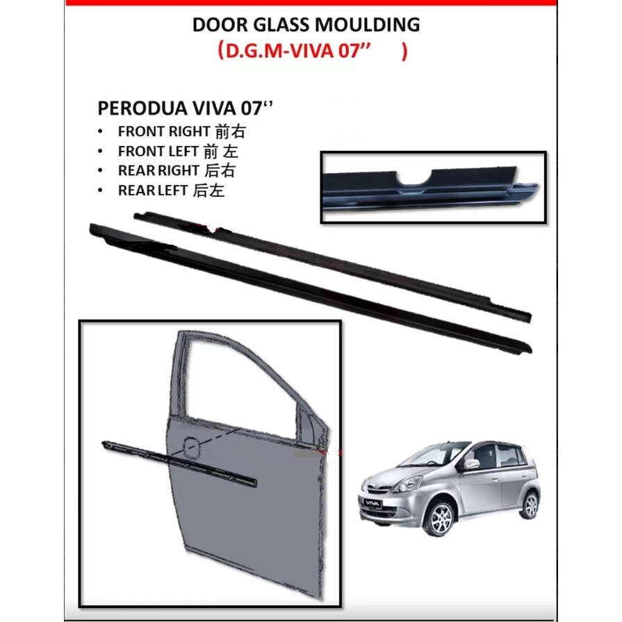 PERODUA VIVA 2007 MOULDING DOOR GLASS OUTER / GETAH LUAR CERMIN 100% ...