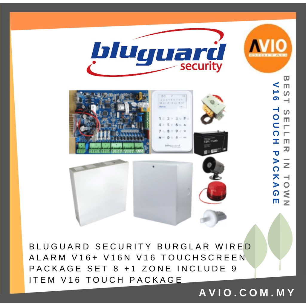 Bluguard Security Wired Alarm V16+ V16N V16 Touchscreen Set 8+1 Zone ...