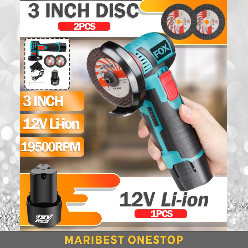 FOX 12V Mini Cordless Angle Grinder Battery Portable 12V 80mm 3 ...