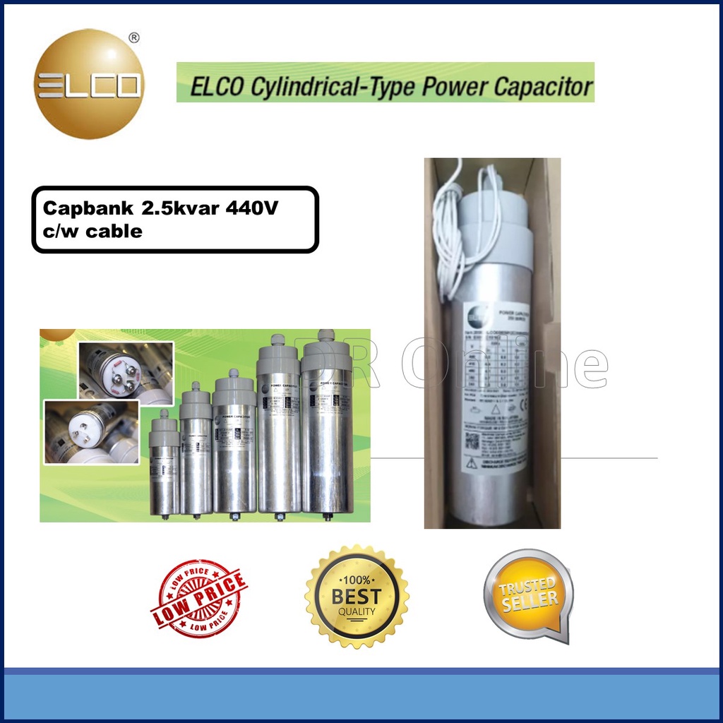 ELCO Power Capacitor bank Cylinder Type 2.5kvar /5kvar 440V C/w Cable | Shopee Malaysia