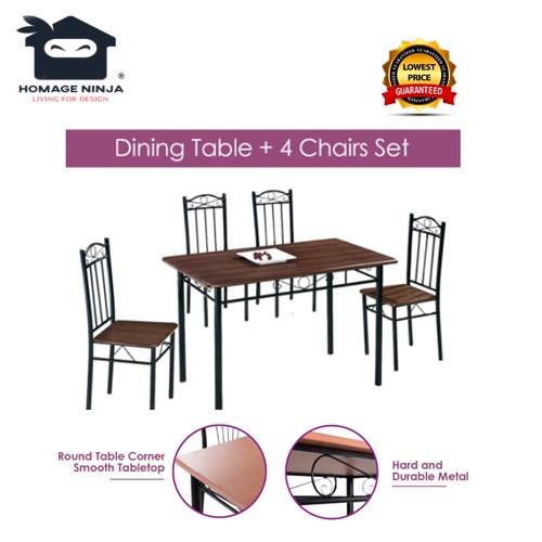 🔥PROMOTION🔥 Dining Table Set with 4 Chairs Home Living Furniture Meja ...