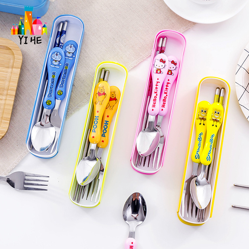 3IN1 Portable Chopstick Spoon and Fork Set with Cutlery Tray Sudu Garpu ...