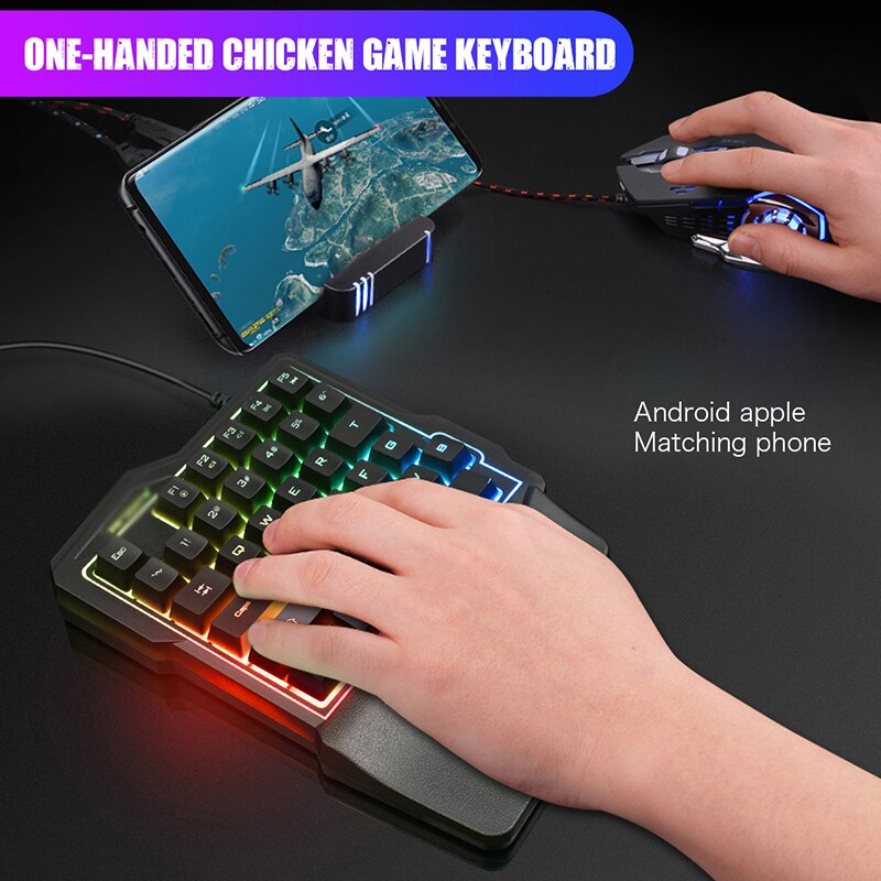 k7 one-hand colorful RGB backlit wired keyboard Android phone eat ...