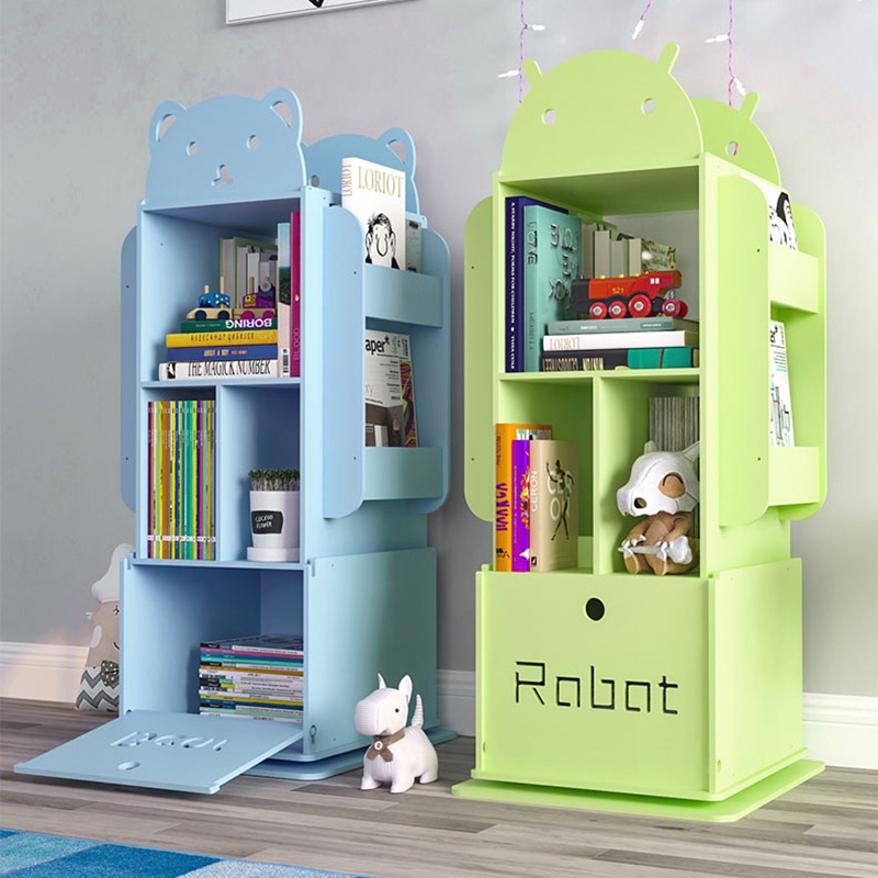 Simple children rotating bookshelf living room decorative storage shelf ...