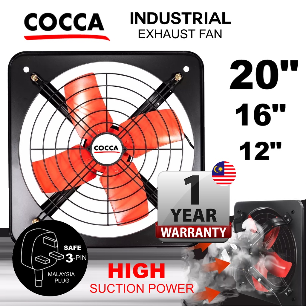 COCCA 12"/ 16"/ 20" inch High Suction Industrial Exhaust Fan for ...